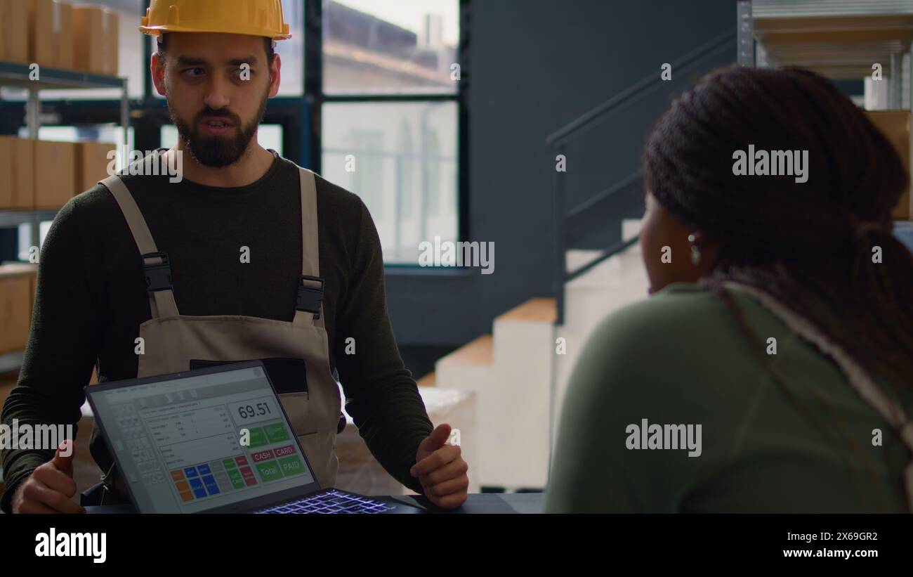 Fulfillment center employee carrying out the logistics of receiving ...