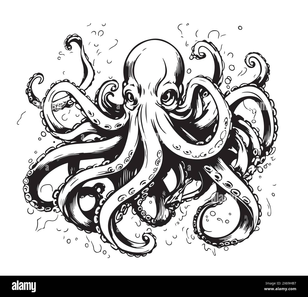 Octopus hand drawing vintage engraving illustration on white backgroud ...