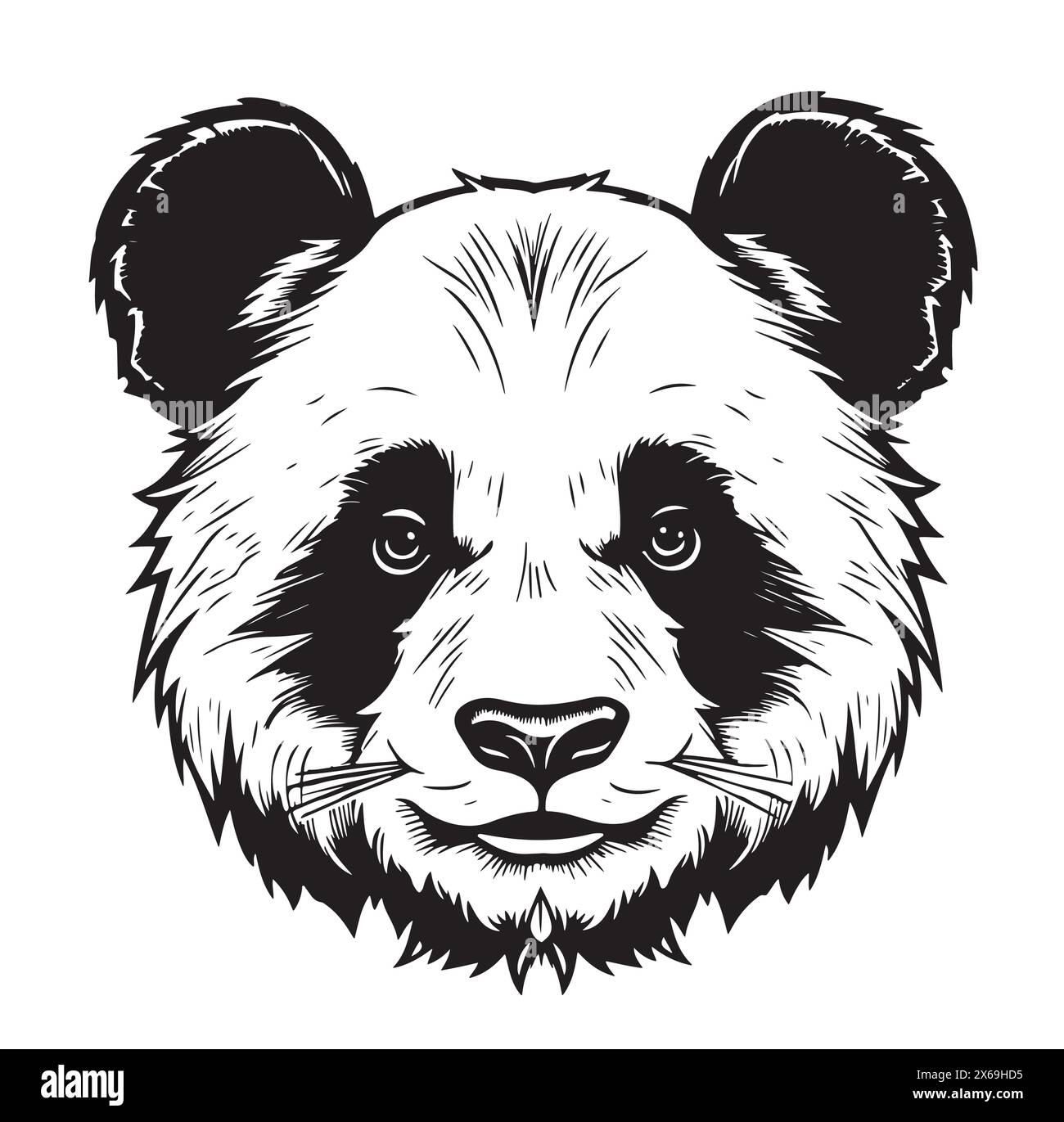 Panda head is symmetrical looks right, sketch vector graphics black and ...