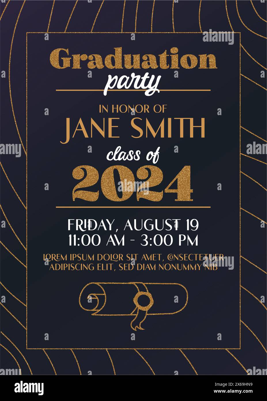 Black with gold glitter luxury Graduation party invitation 2024 Stock ...