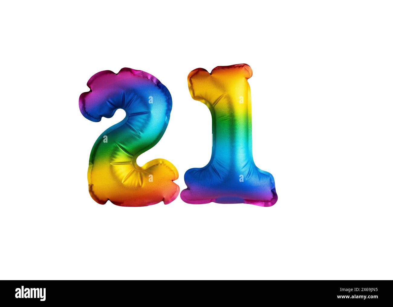 Multicolored balloon for number 21 celebration. Happy birthday on white ...