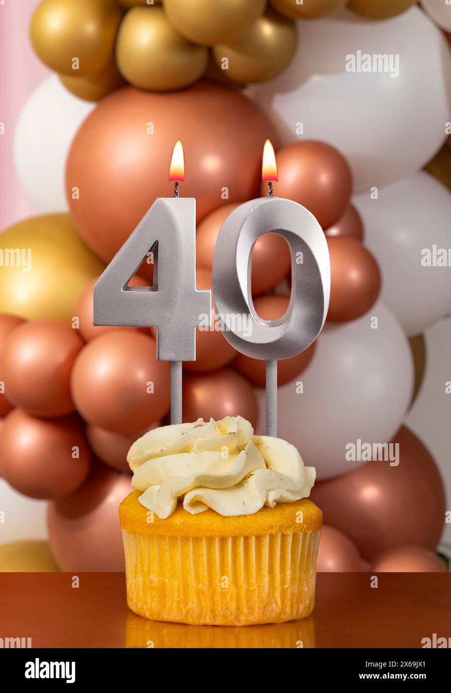 Birthday candle number 40 - Celebration balloons background Stock Photo ...