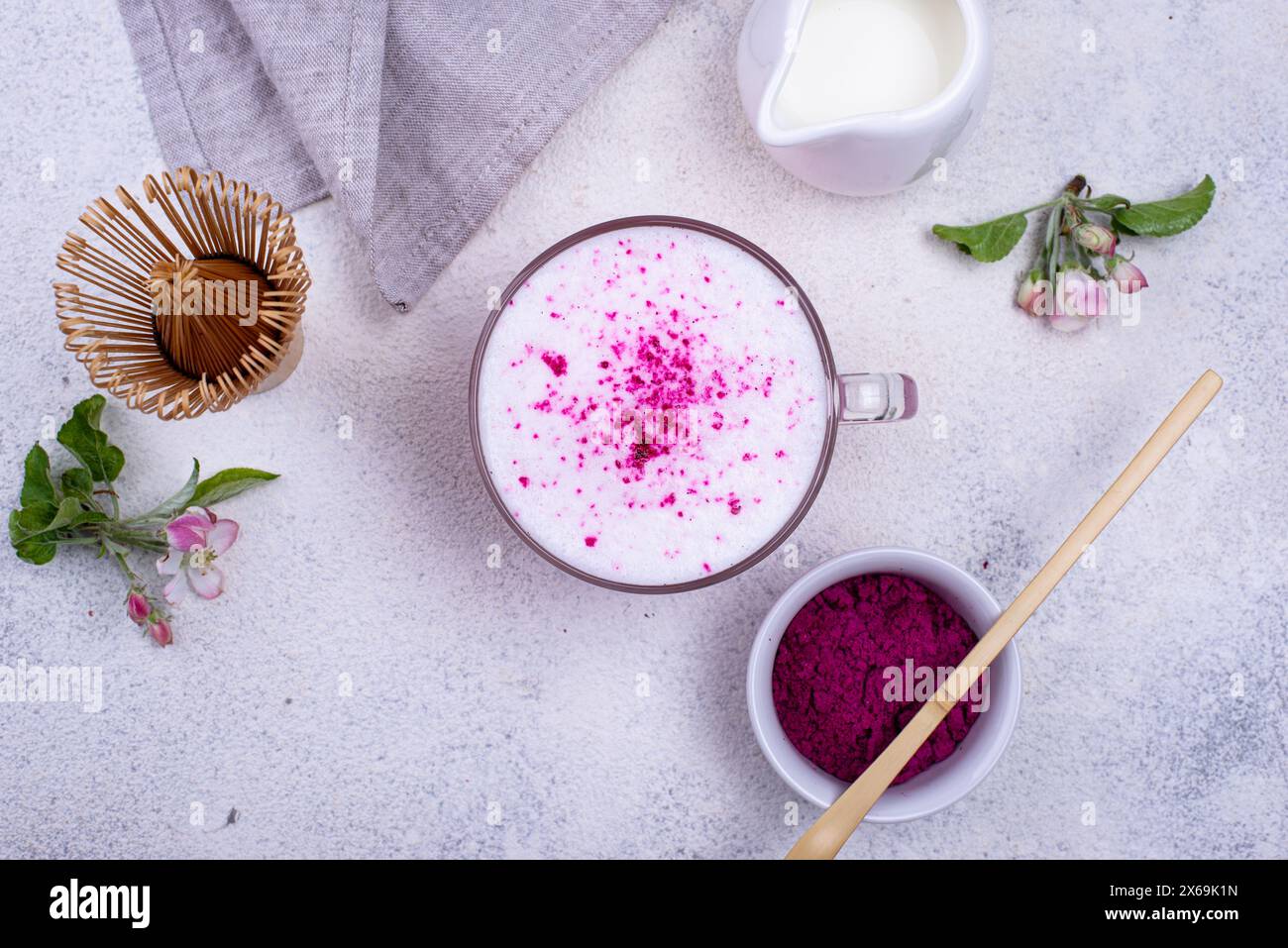 Pink matcha latte with milk Stock Photo - Alamy