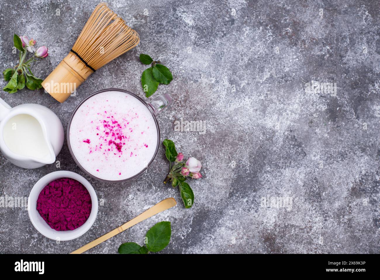 Pink matcha latte with milk Stock Photo - Alamy