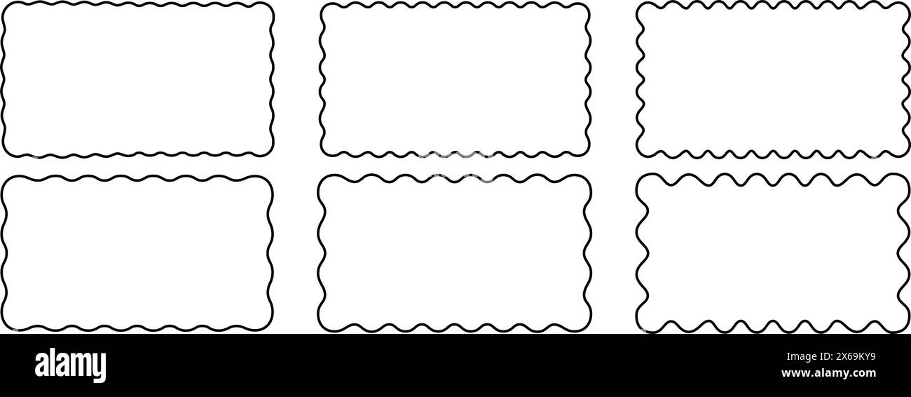 Set of rectangular frames with wavy edges. Rectangle shapes with ...