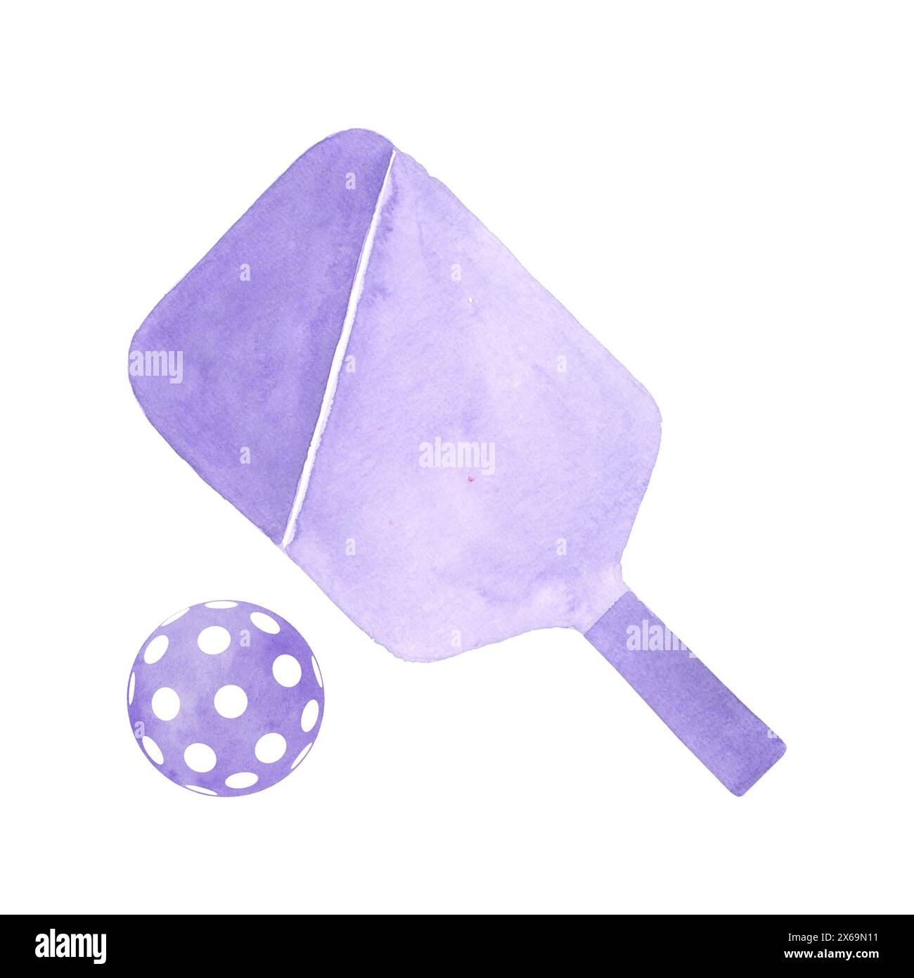 Ball and racket, equipment of modern game Pickleball. Watercolor hand ...