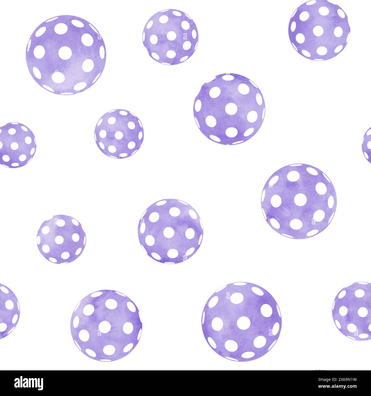 Seamless pattern of purple balls, modern game Pickleball. Watercolor ...