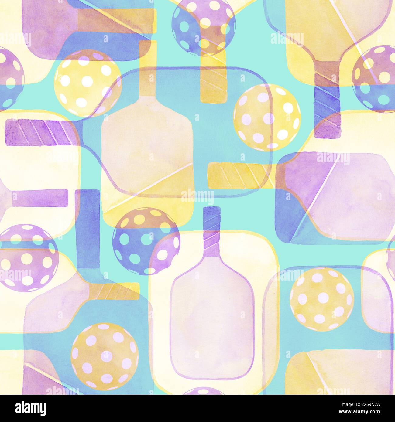Seamless pattern of balls and rackets, modern game Pickleball ...