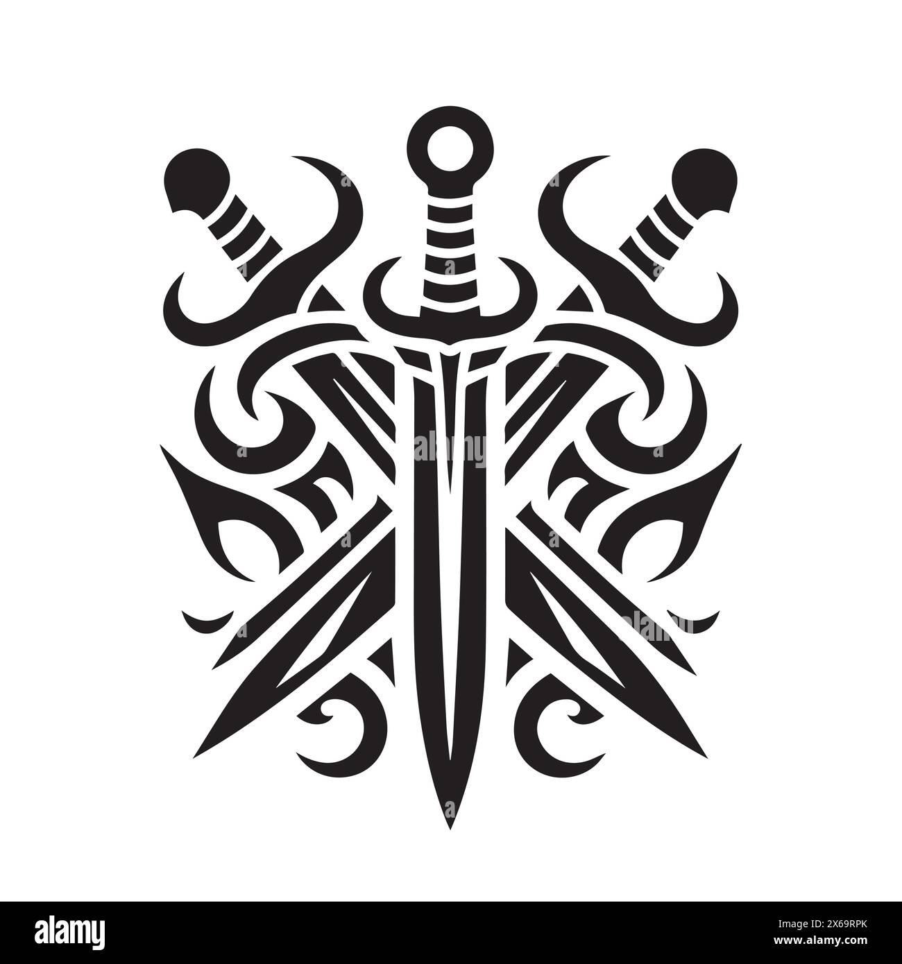 Sword Black And White Tattoo Design Vector Stock Vector Image And Art Alamy