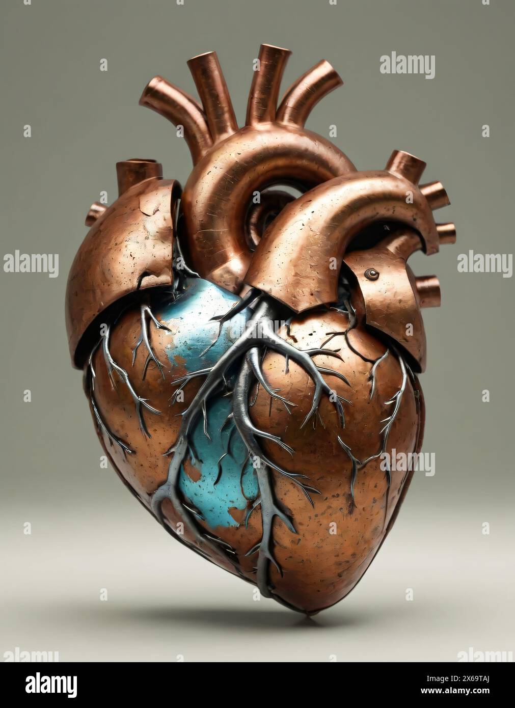 Human heart, semi-realistic representation. Rusty metal, bronze and ...