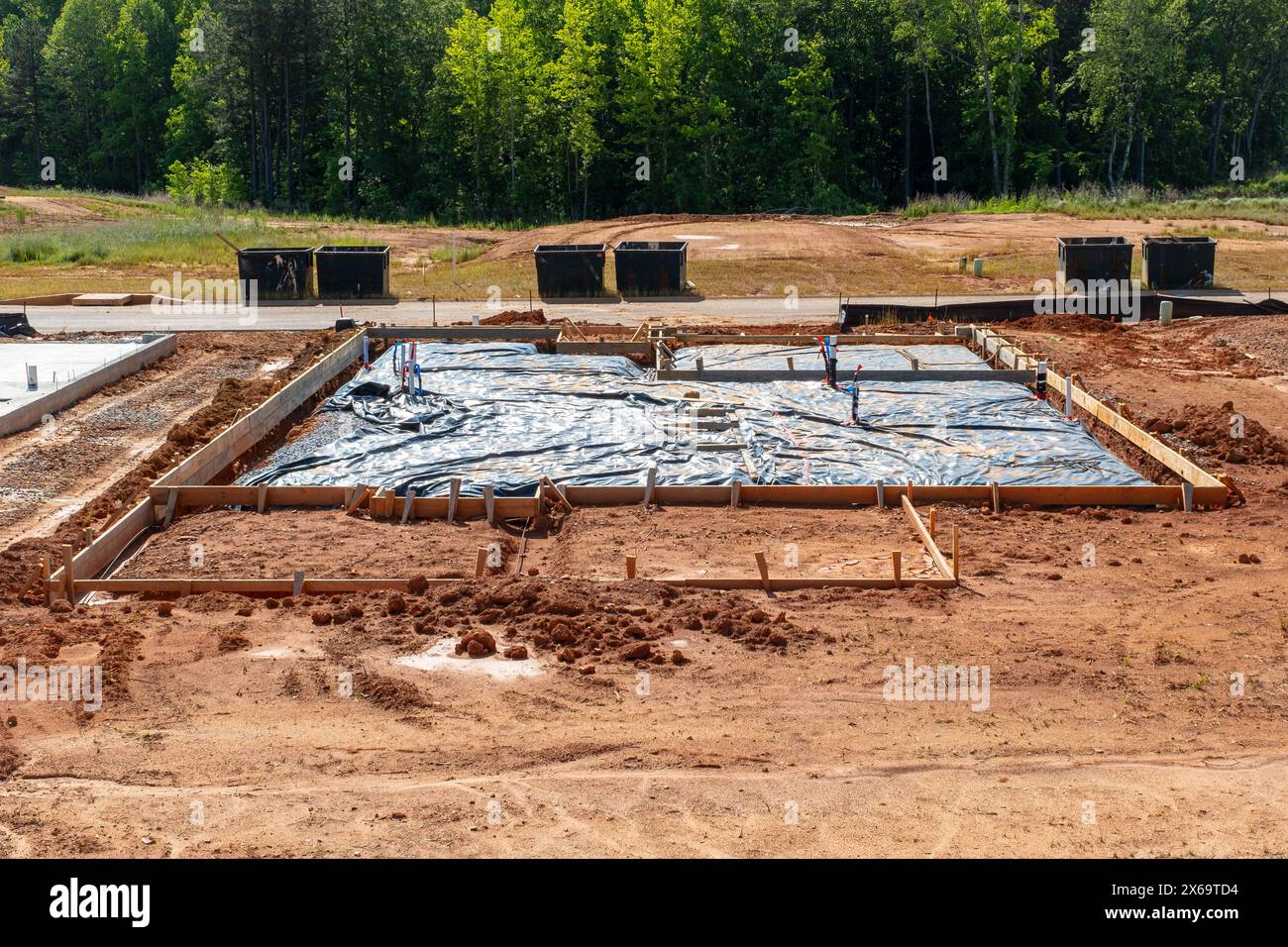Foundation formwork of a house under construction in a subdivision ...