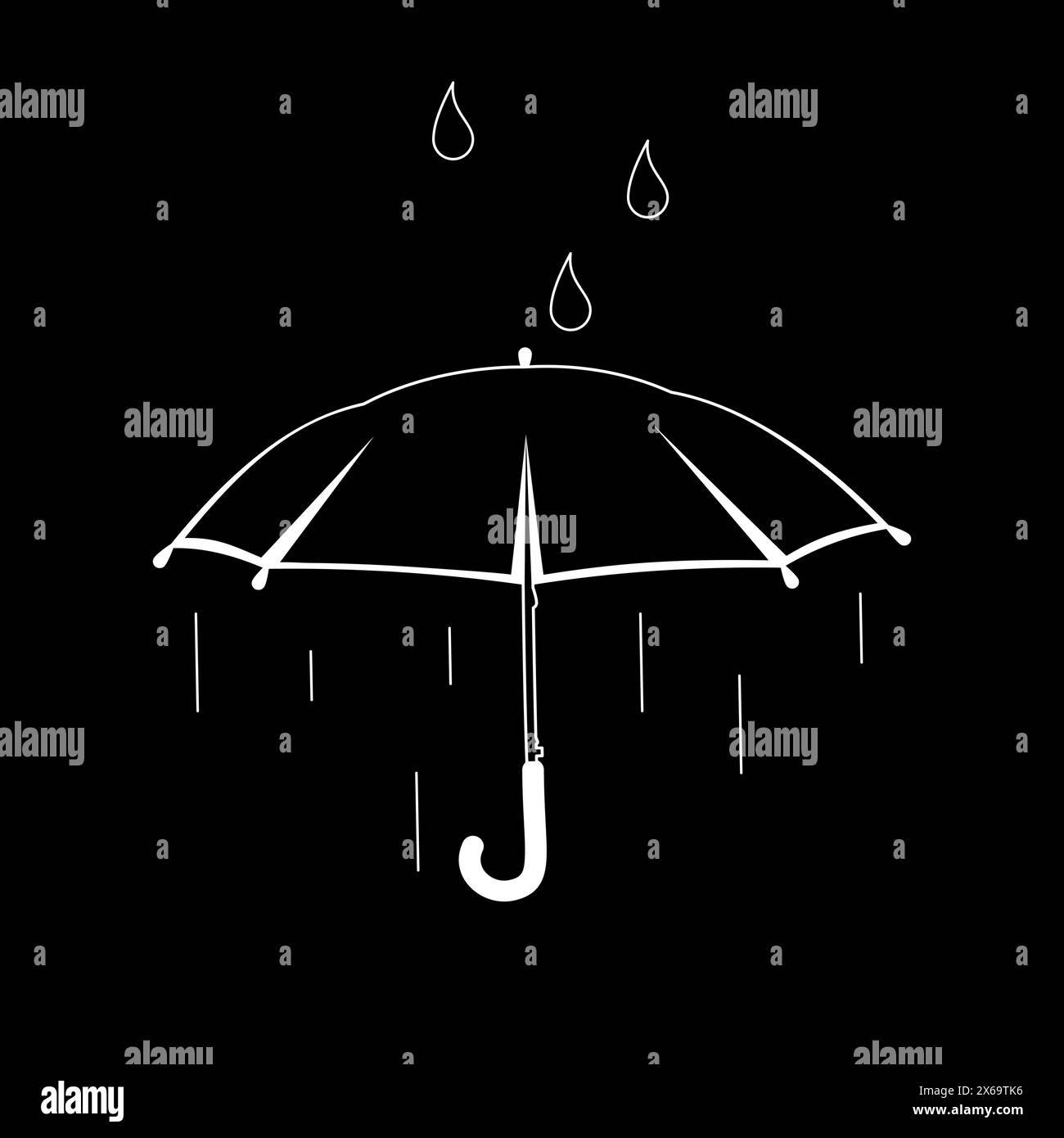 Umbrella and rain in line art technique. Vector illustration Stock ...
