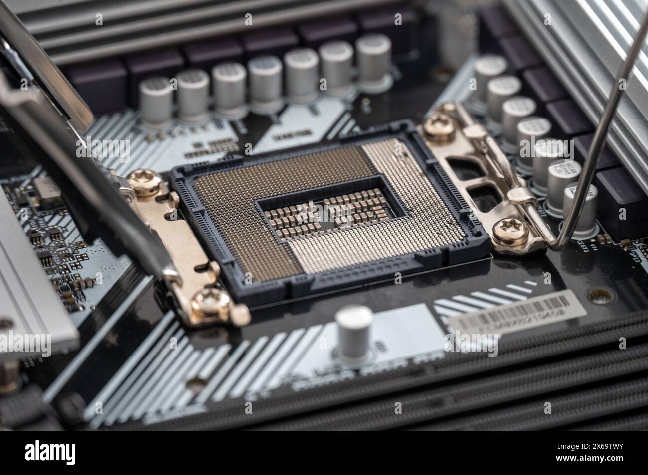 High Resolution Image Of An Open Cpu Socket On A Modern Motherboard