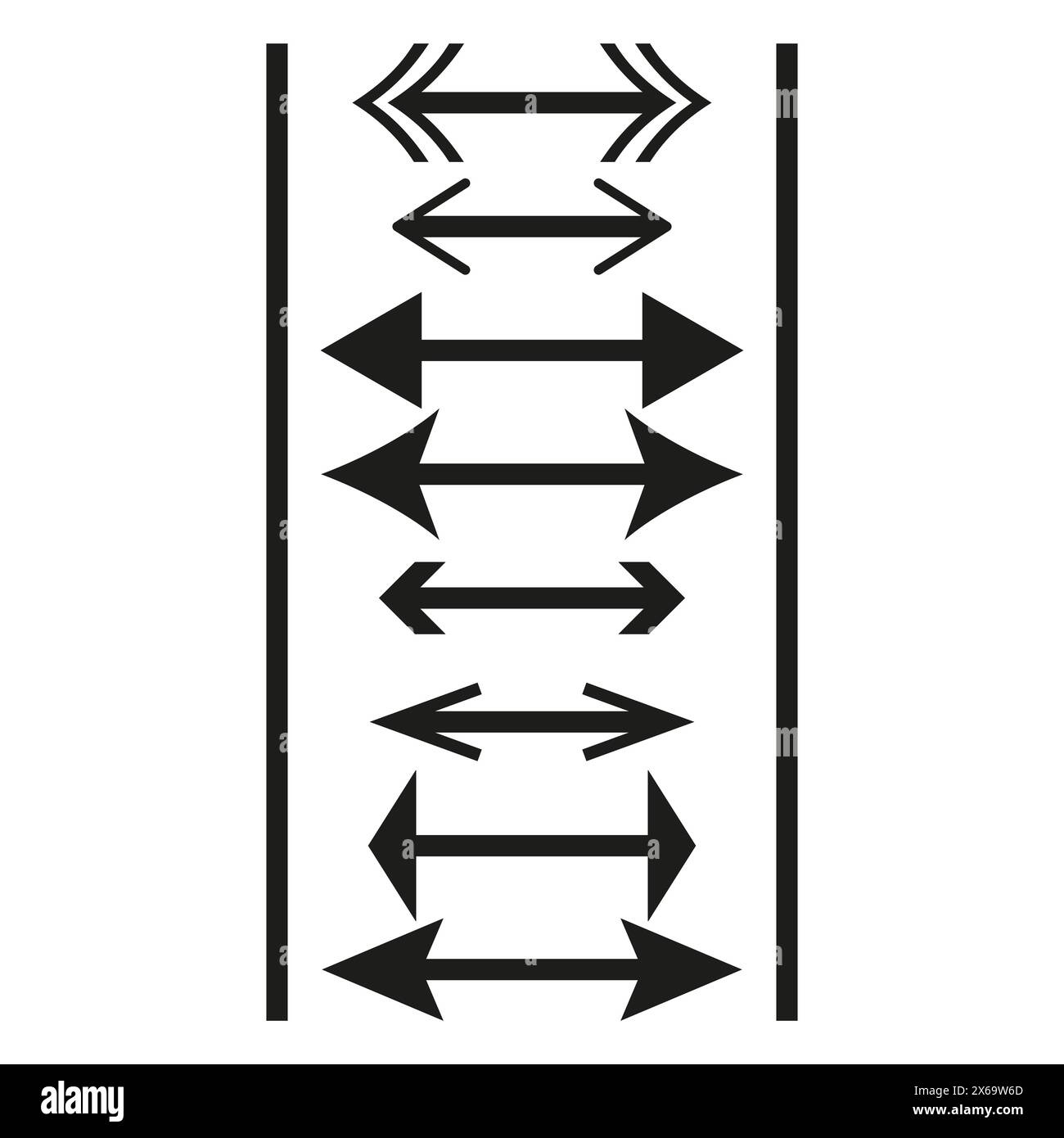 Horizontal arrows within boundaries vector set. Directional indicators for guidance and choice ...