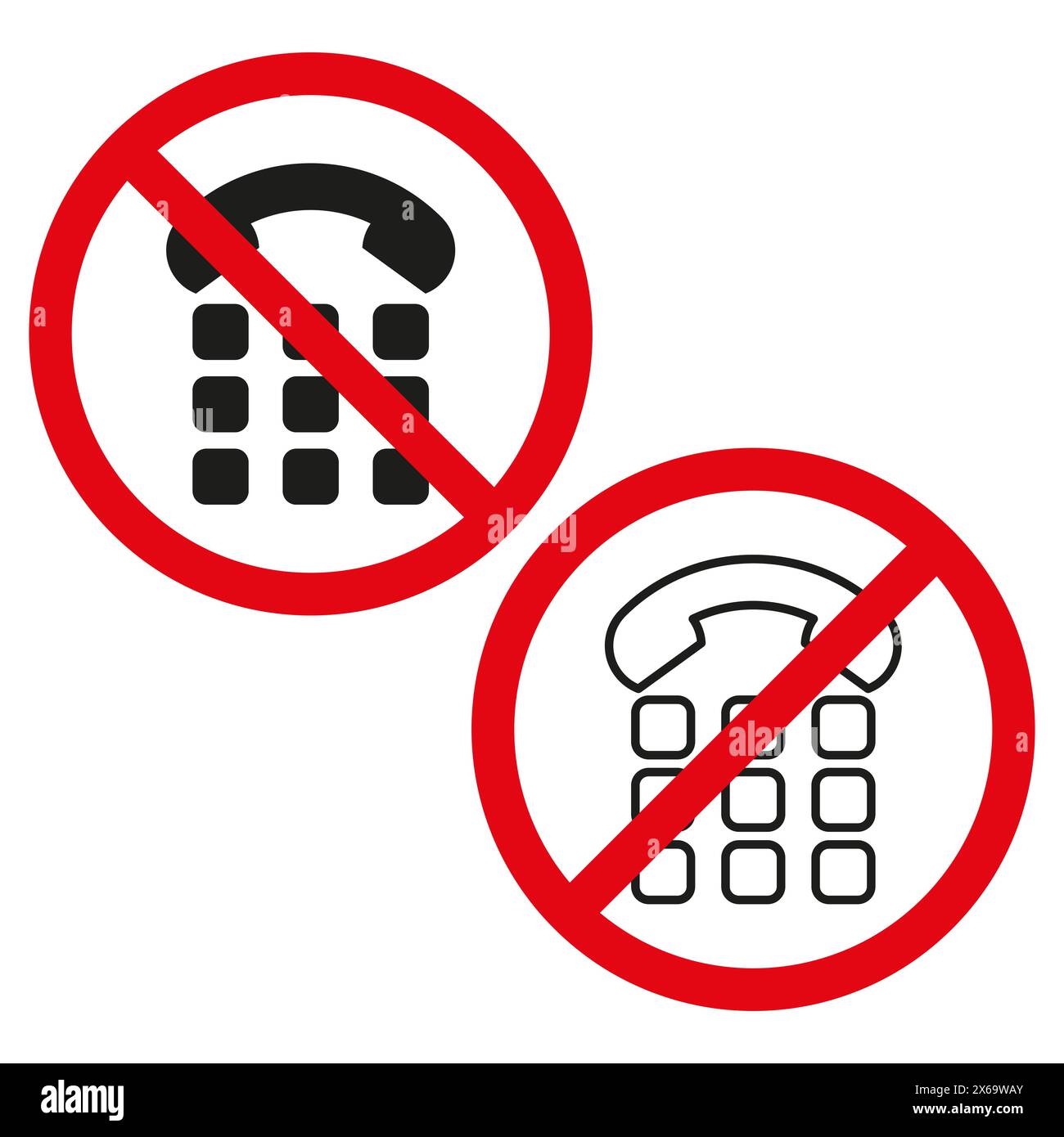 No phone call allowed signs. Silence zone indicators. Prohibited mobile ...