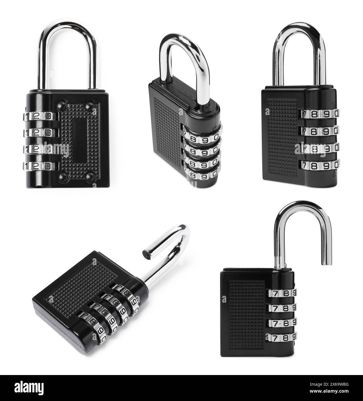 Steel combination padlock isolated on white, different sides. Set Stock ...