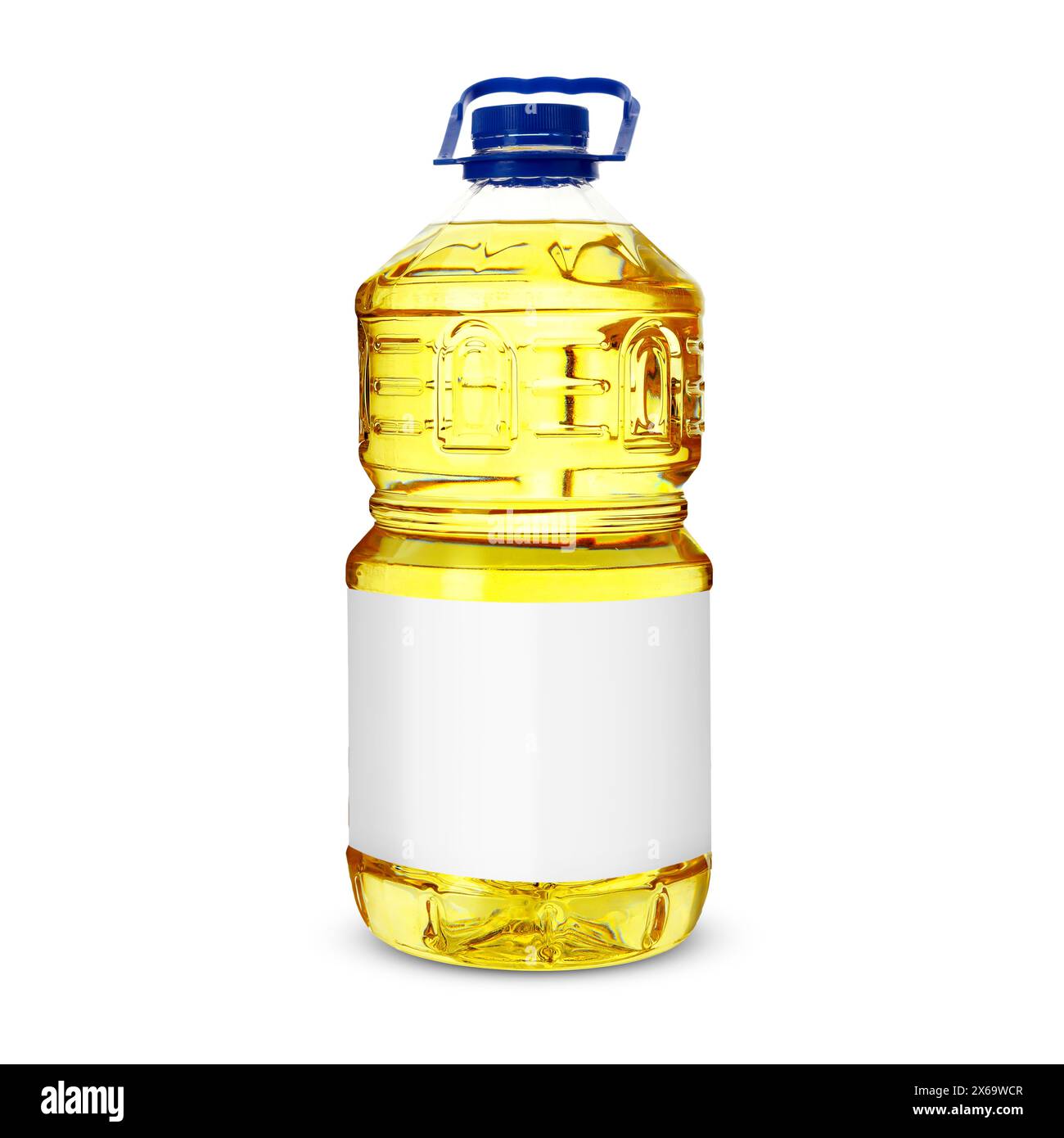 Cooking oil in plastic bottle with empty label isolated on white ...