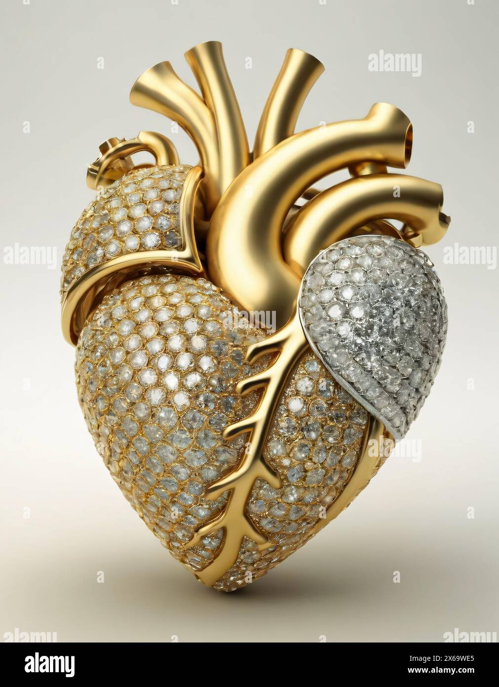 Human heart, realistic representation. Gold crystal and gemstones Stock ...