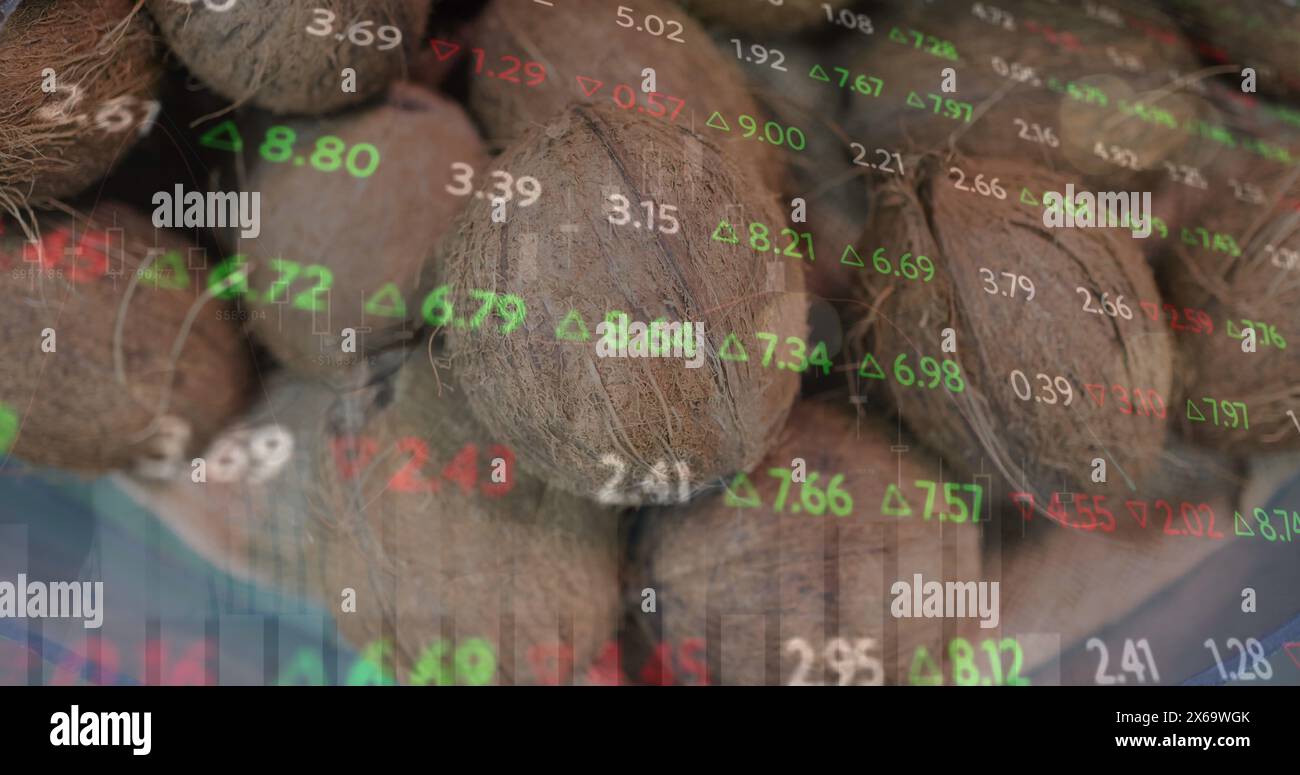 Image of changing numbers and multiple graphs over coconuts for sale at ...