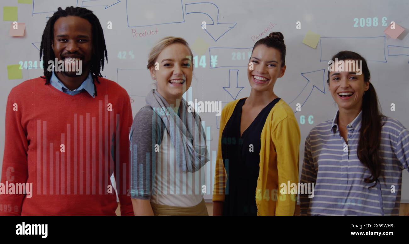 Image of graph with currency signs and changing numbers over divers ...