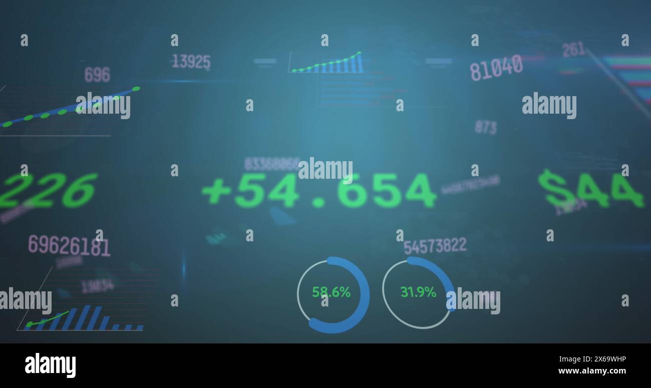 Image of changing numbers, statistical, stock market data processing on ...