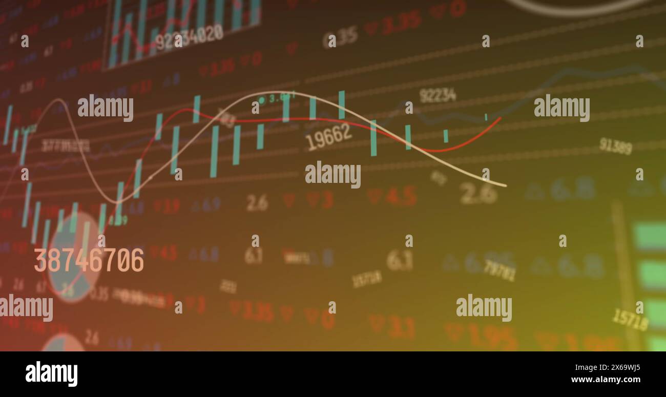 Image of changing numbers, statistical, stock market data processing on ...