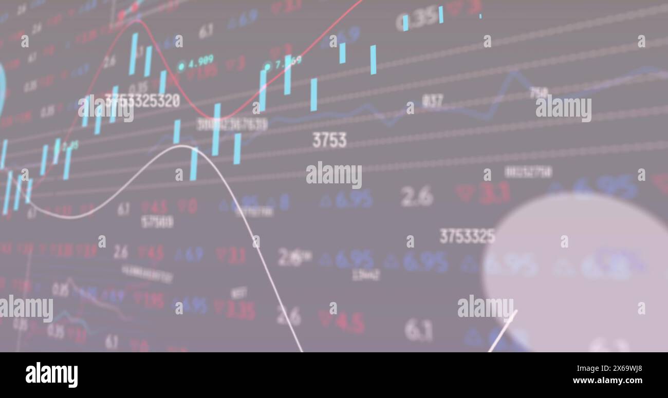 Image of changing numbers, statistical, stock market data processing on ...