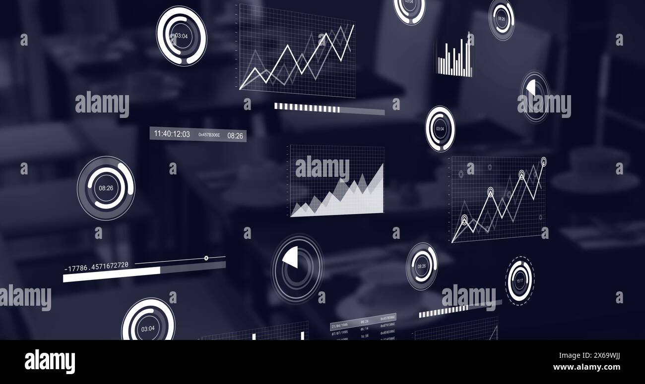 Image of statistical data processing against empty office Stock Photo - Alamy