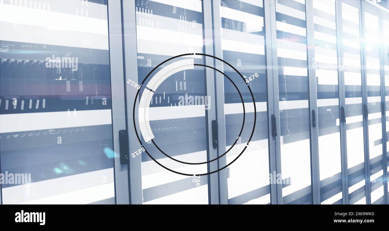 Image of round scanner and light trails against computer server room Stock Photo - Alamy