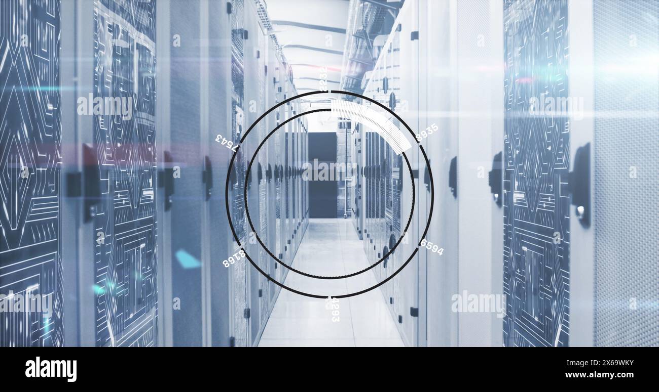 Image of round scanner and microprocessor connections against computer ...
