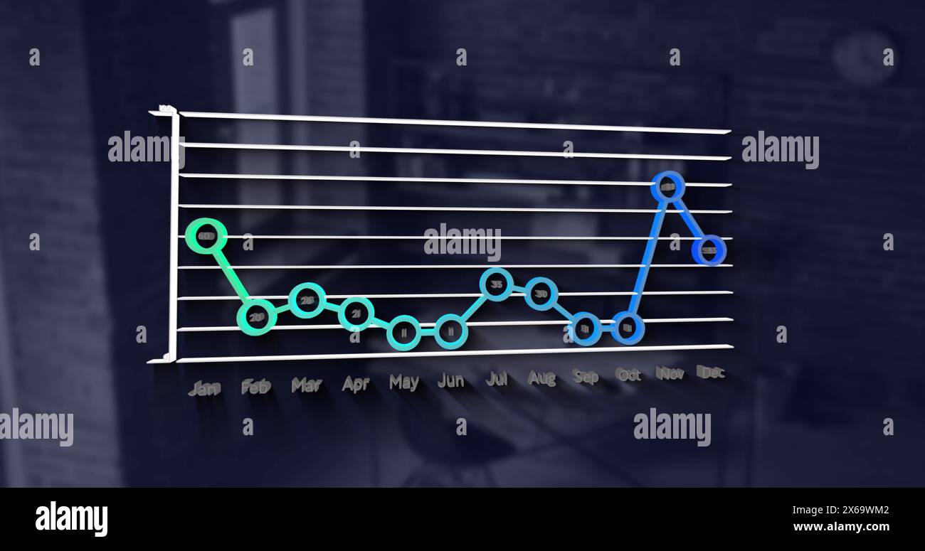 Image of graph representing year performance over defocused interior of ...