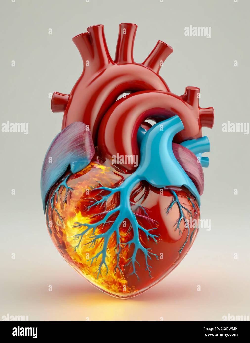 Human heart, realistic representation. Glowing crystal and ceramic ...