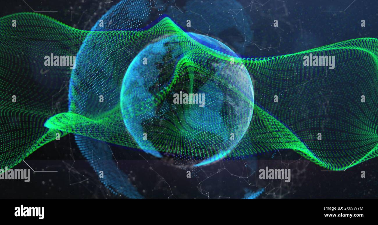 Image of dynamic waves, loading bars, computer language and globe over abstract background Stock ...