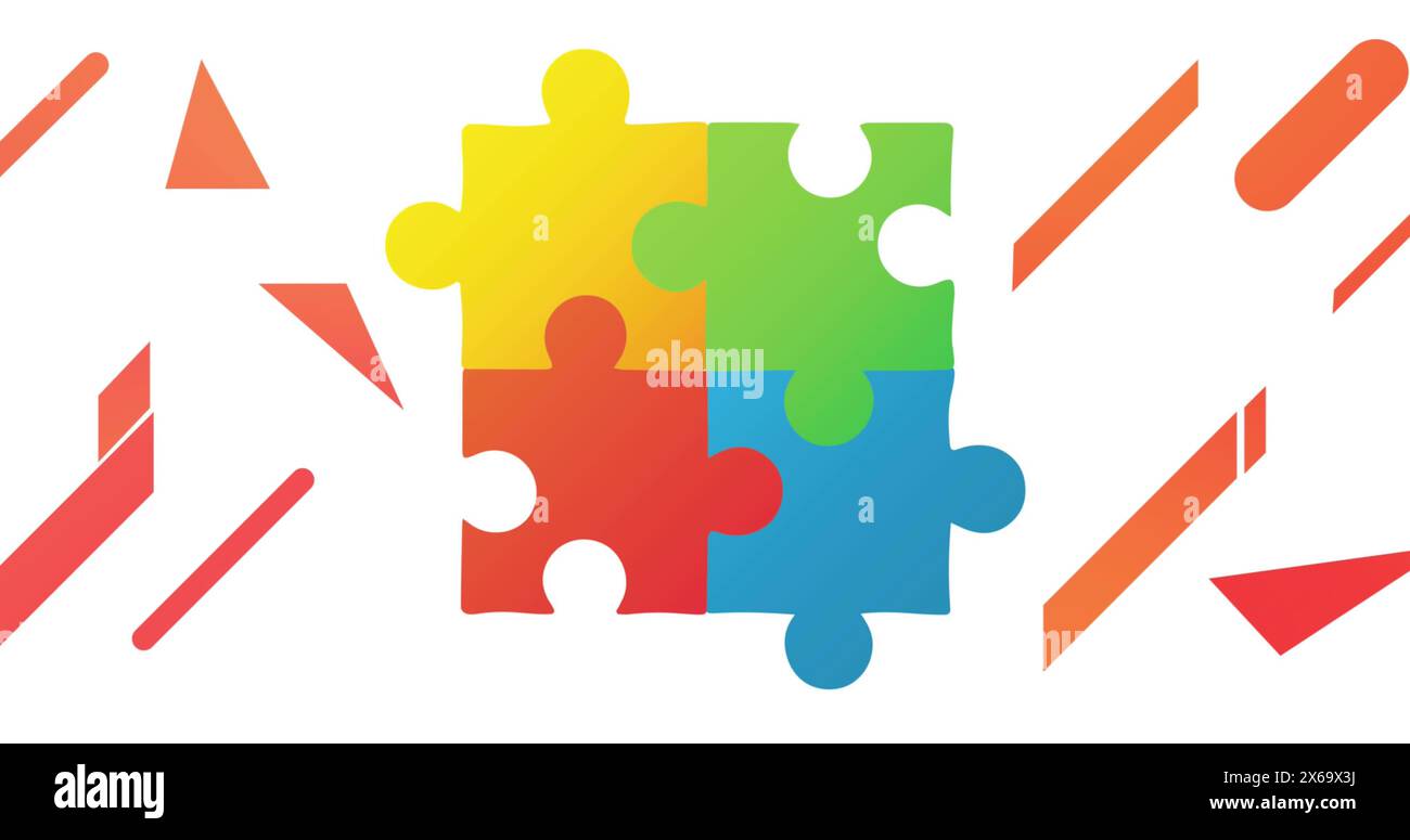 Image of autism colourful puzzle pieces forming square on white ...