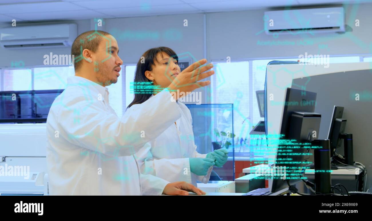 Image of science data processing over two diverse scientist Stock Photo ...