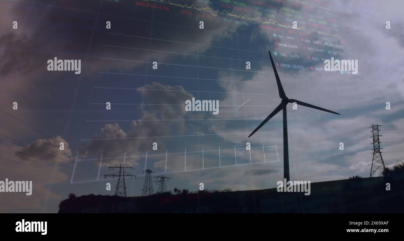 Image of financial data processing over wind turbine Stock Photo - Alamy