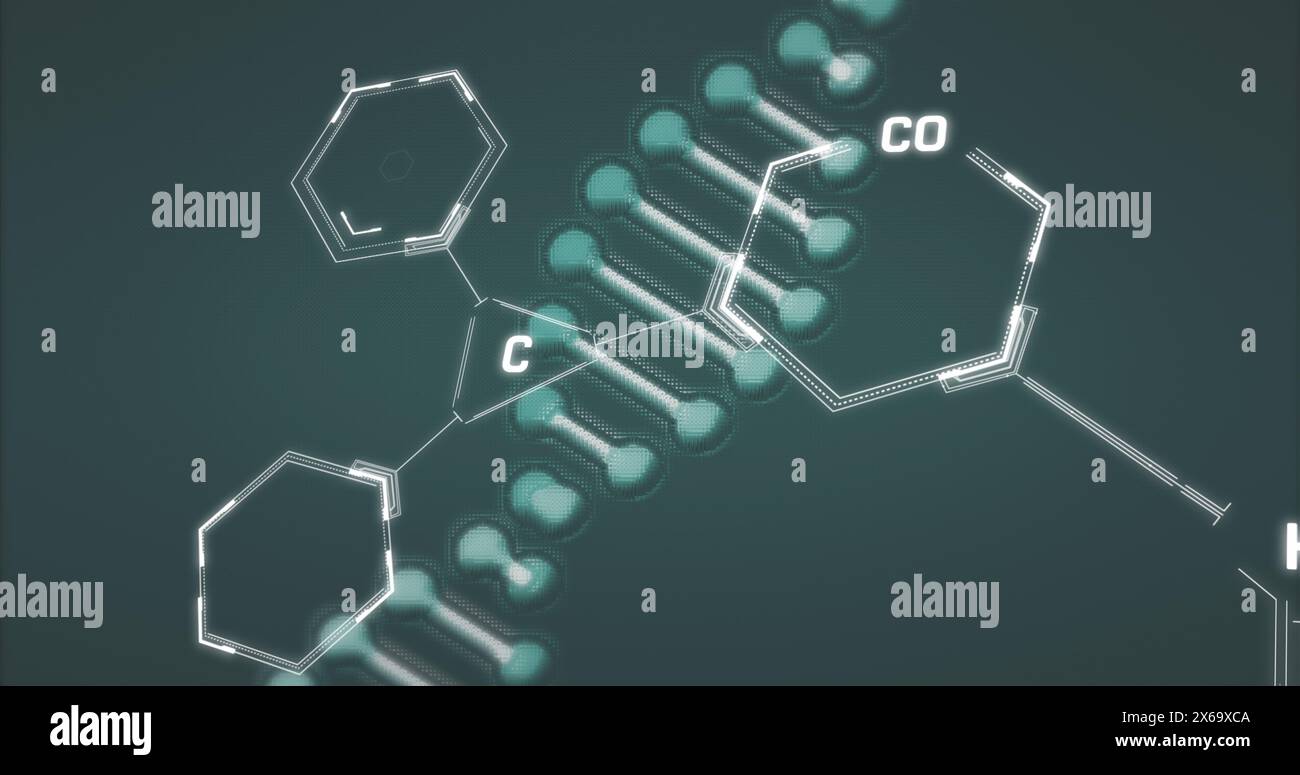 Image of dna strand spinning over chemical structures Stock Photo - Alamy