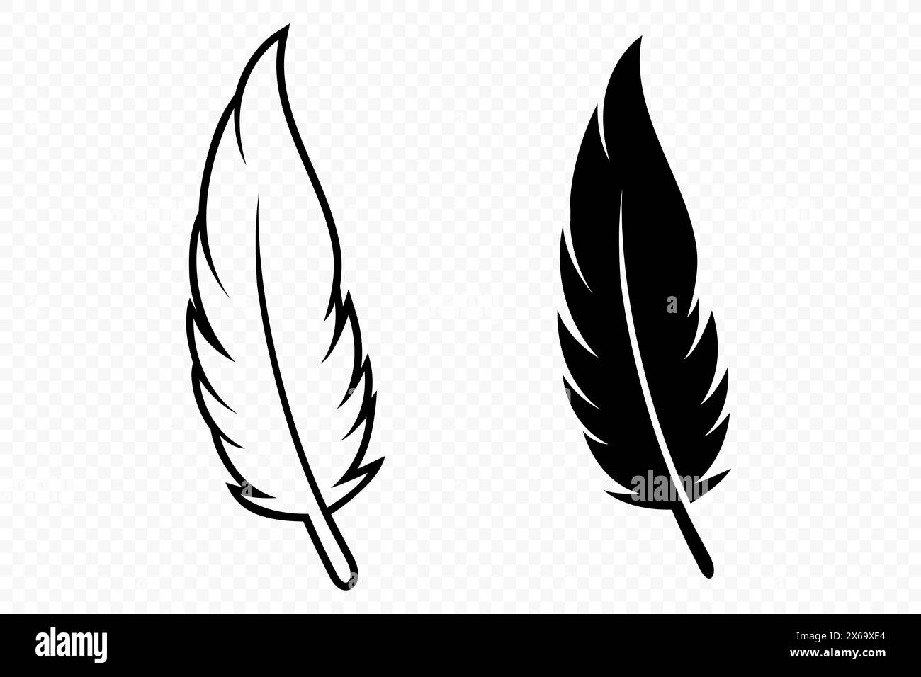 Vector Black and White Fluffy Feather Logo Icons. Silhouette Feather ...