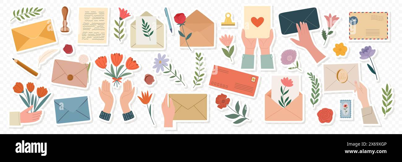 Envelopes, Postage Stamps, Postcards, Holding Hands, Floral Design ...