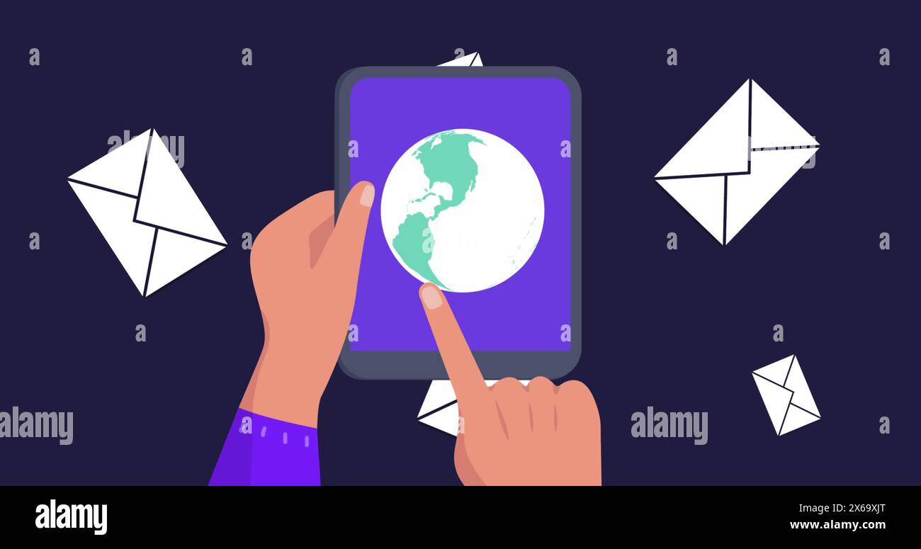 Image of envelopes over hands using tablet Stock Photo - Alamy