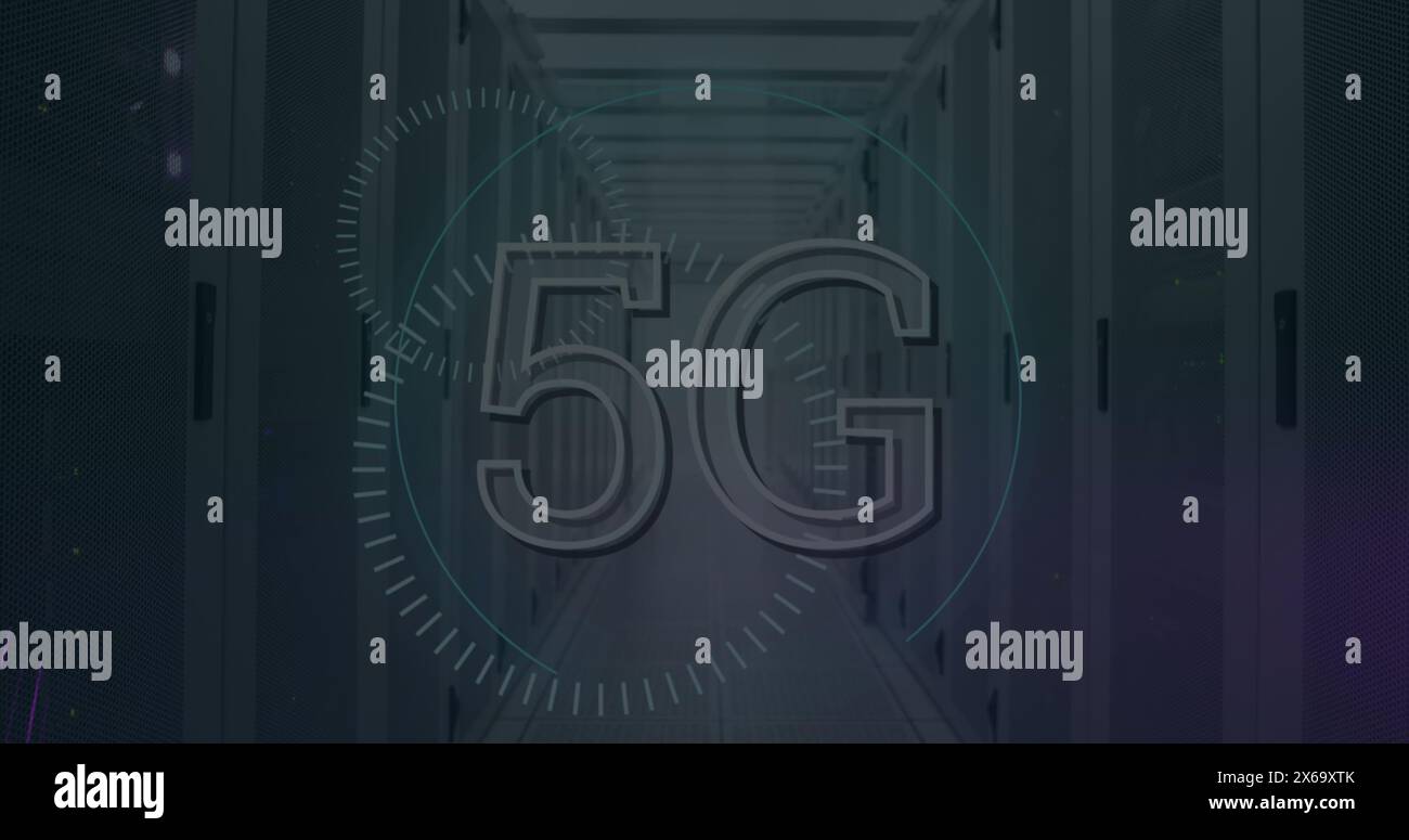 Image of security warnings over hand using computer mouse server room ...