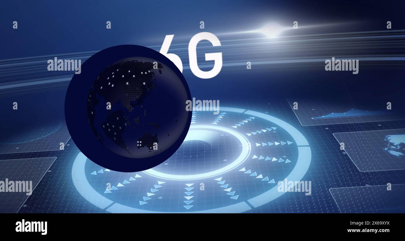 Image of globe over data processing with scope scanning on black ...