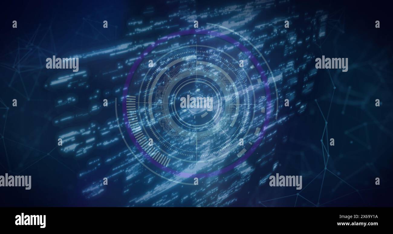 Image of scope scanning over padlock icon and network of connections on ...