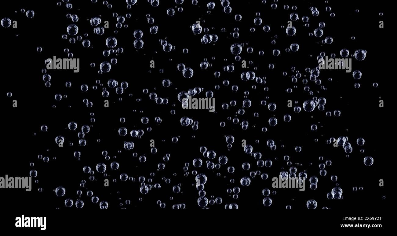 Image of confetti falling and air bubbles moving on black background ...