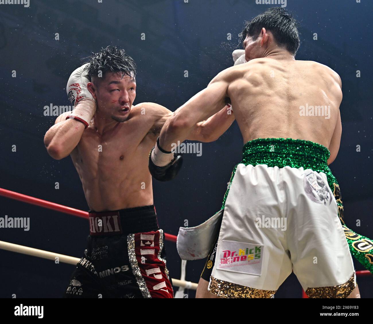 Shoki Sakai (white gloves) and Ryota Toyoshima (black gloves) compete ...