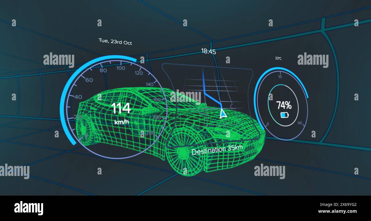 Image of 3d model of car with digital interface and data processing ...