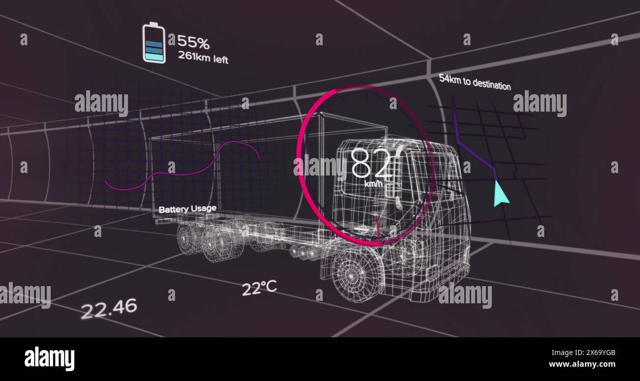 Image of 3d model of car with digital interface and data processing ...