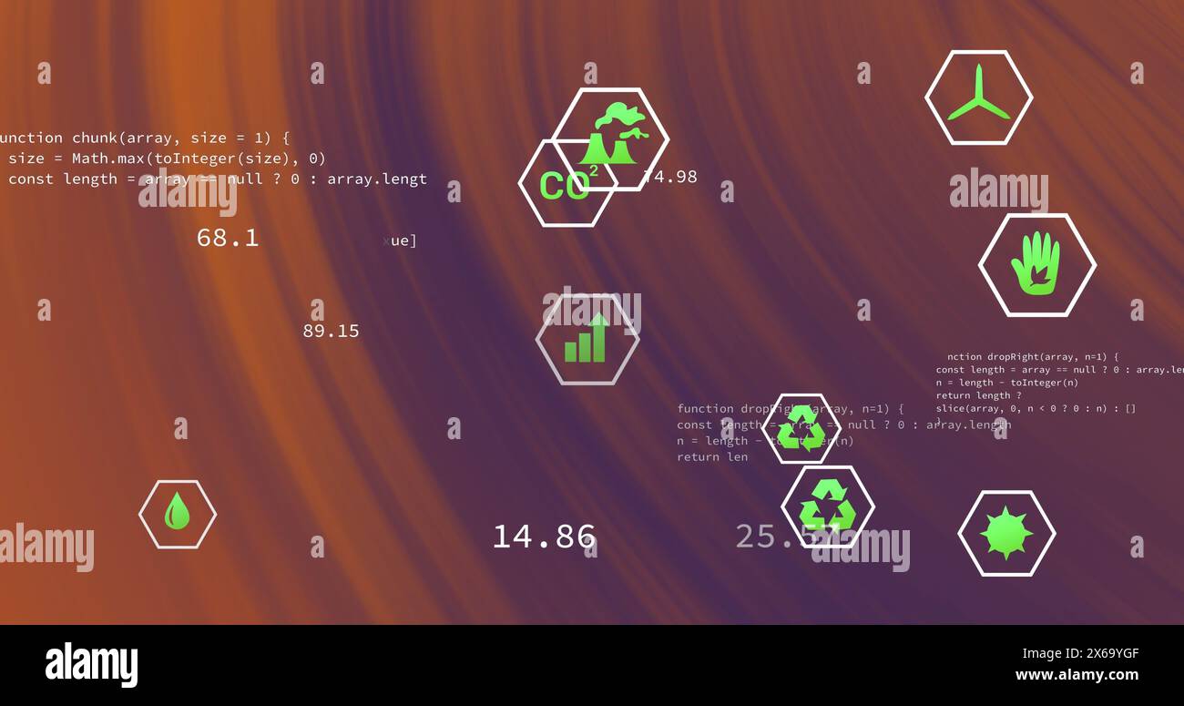 Image of eco energy icons and numbers over orange pattern Stock Photo ...