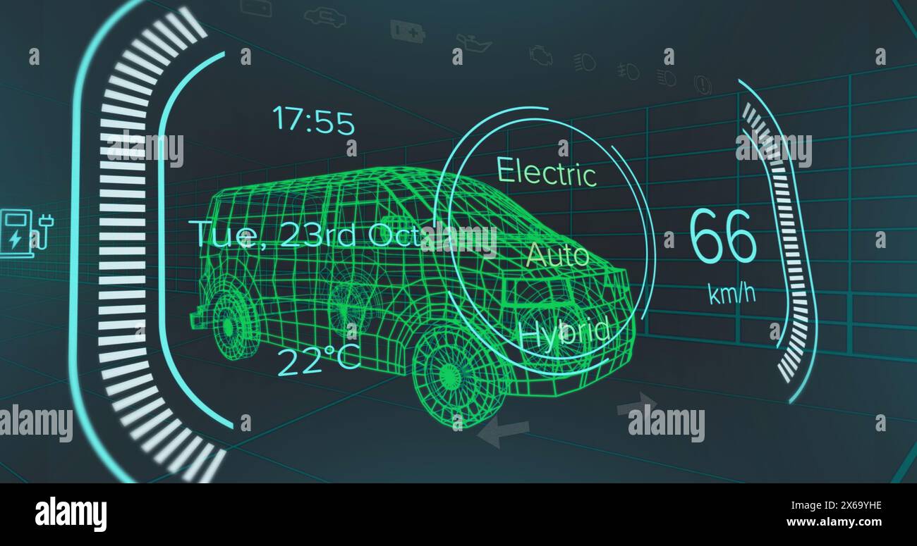 Image of 3d model of car with digital interface and data processing ...