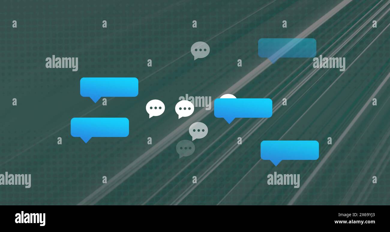 Image of blank speech bubbles floating over abstract light trails ...